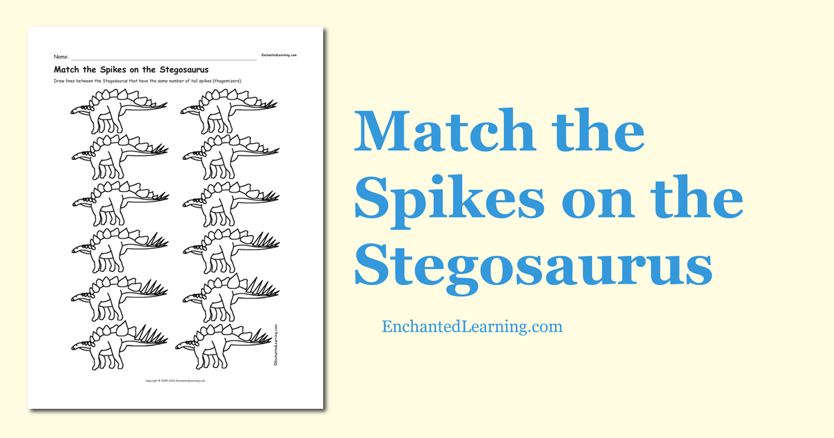 Match the Spikes on the Stegosaurus Worksheet - Enchanted Learning