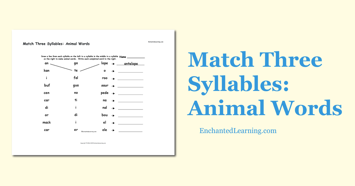 Match Three Syllables: Animal Words - Enchanted Learning