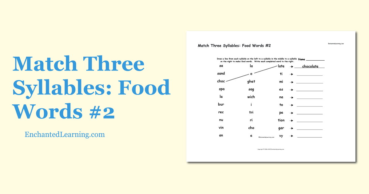 Match Three Syllables: Food Words #2 - Enchanted Learning