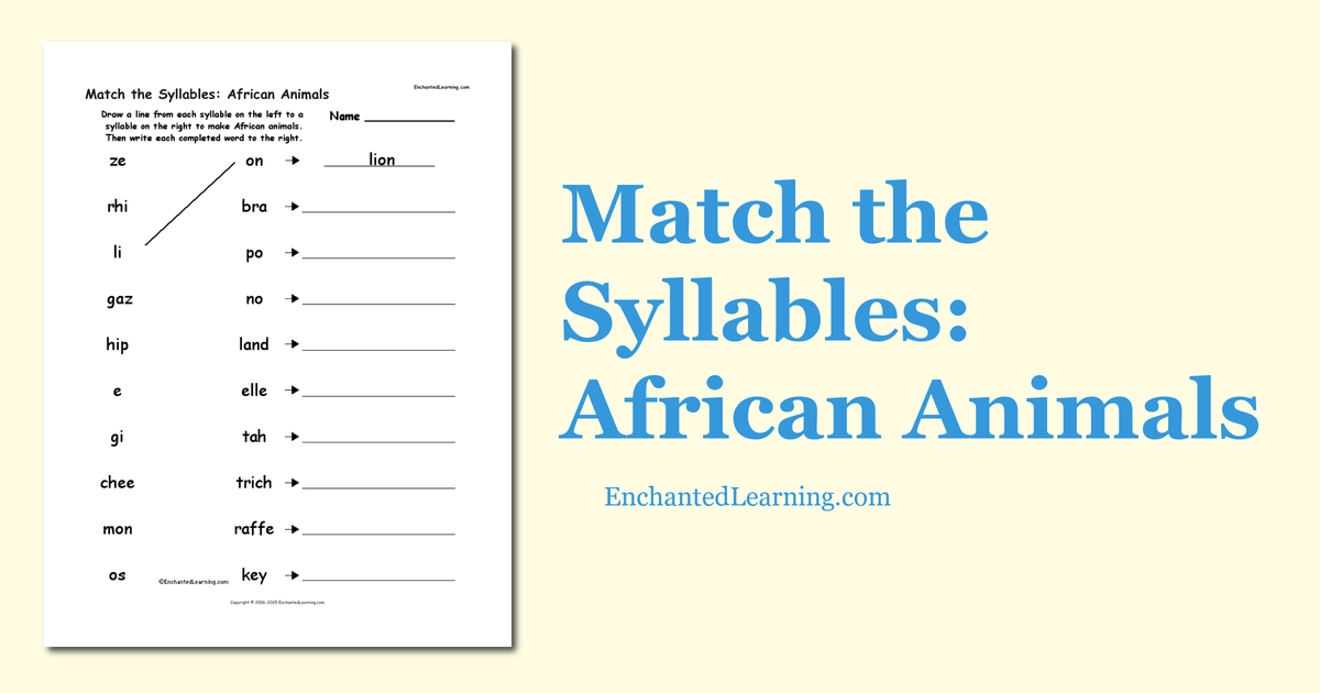 Match the Syllables: African Animals - Enchanted Learning