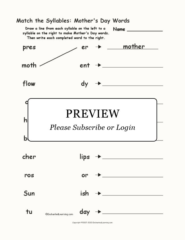 Match the Syllables: Mother's Day Words - Enchanted Learning