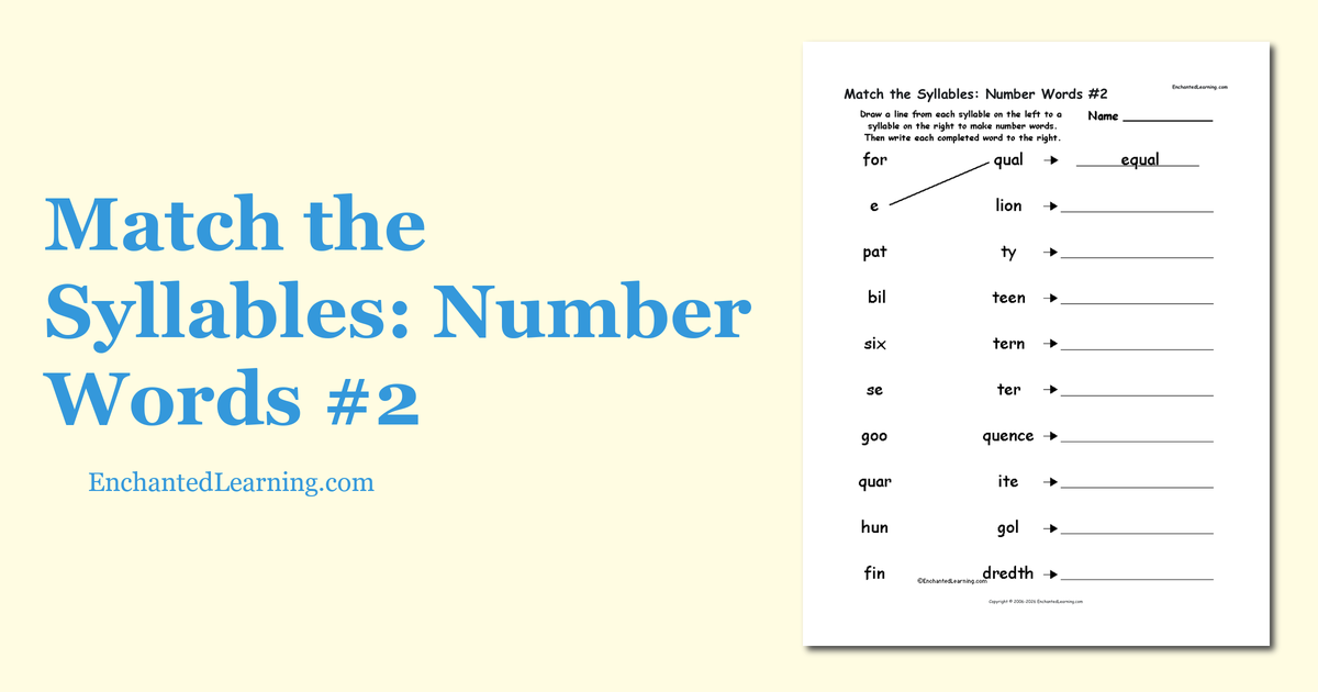 Match the Syllables: Number Words #2 - Enchanted Learning