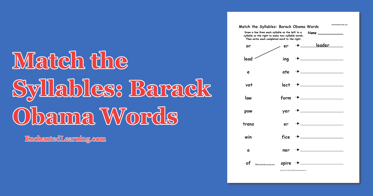 Match the Syllables: Barack Obama Words - Enchanted Learning