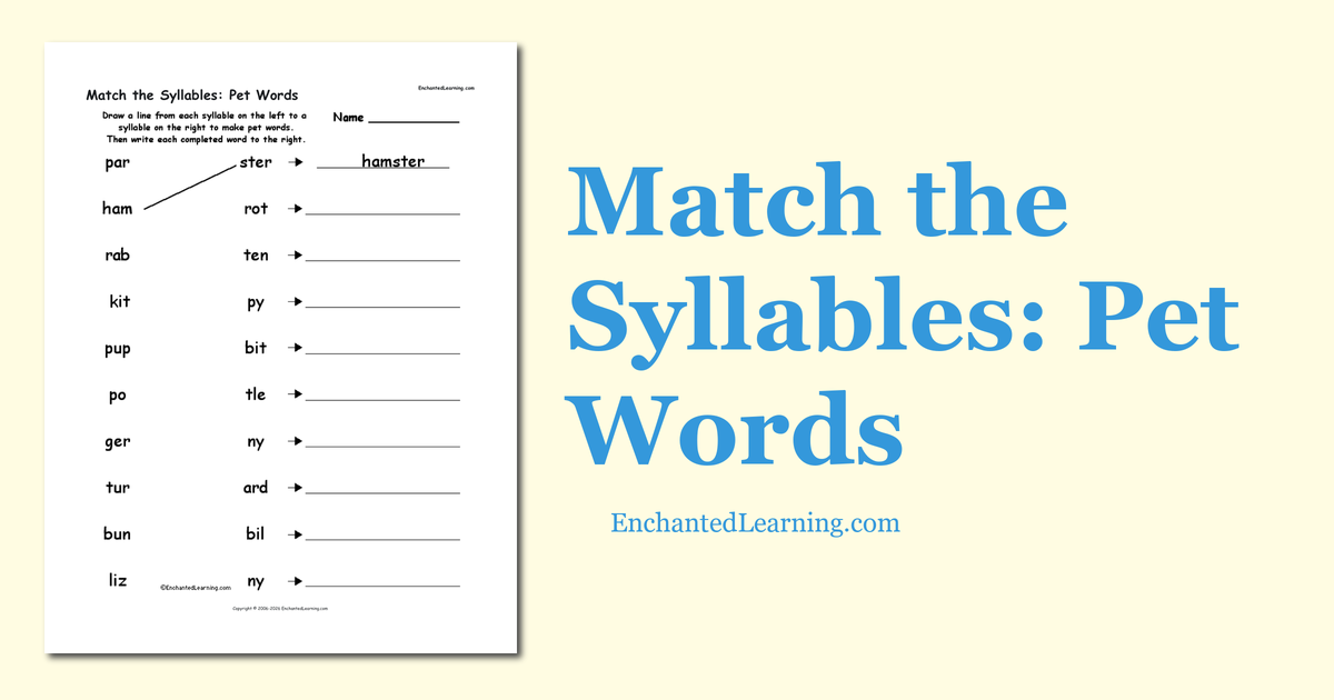 Match the Syllables: Pet Words - Enchanted Learning