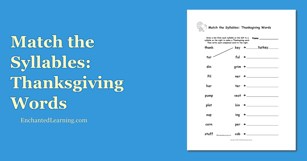 Match the Syllables: Thanksgiving Words - Enchanted Learning