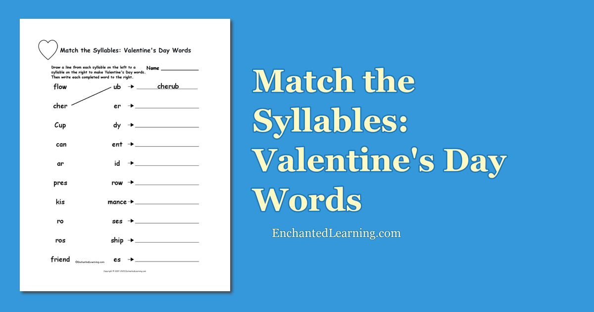 Match the Syllables: Valentine's Day Words - Enchanted Learning