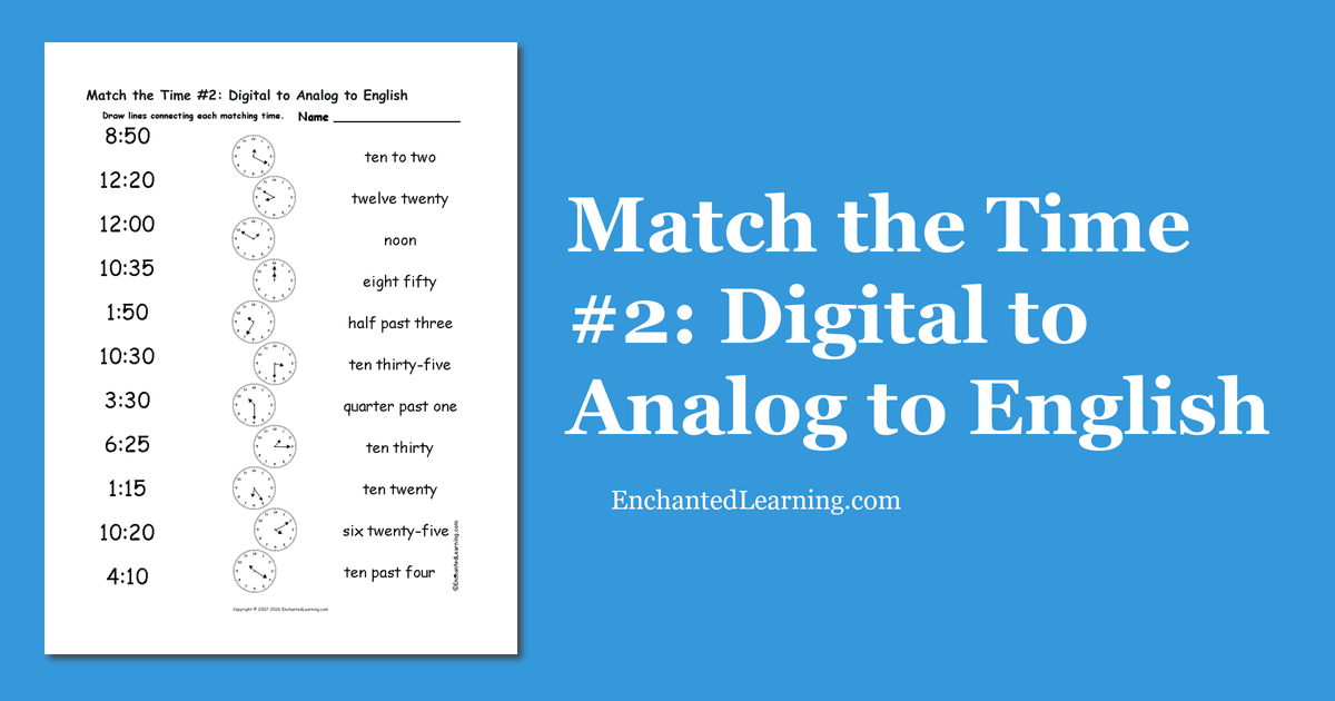 Match the Time #2: Digital to Analog to English - Enchanted Learning