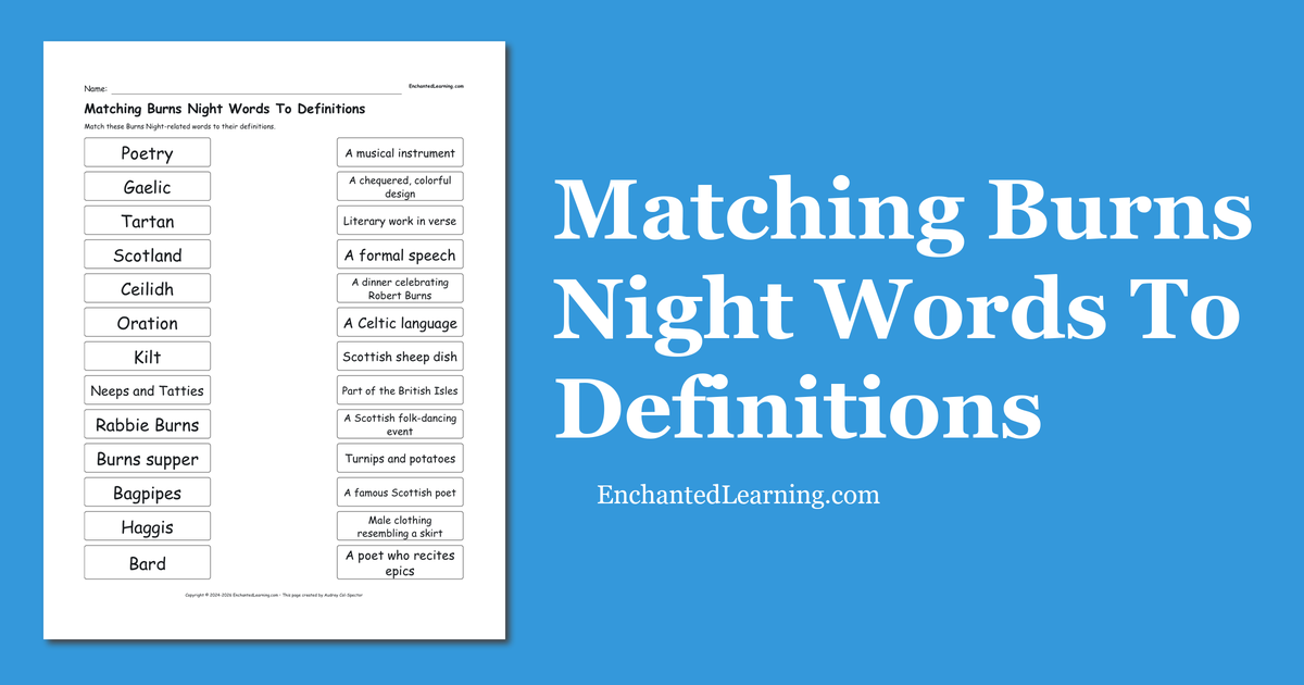 Matching Burns Night Words To Definitions - Enchanted Learning