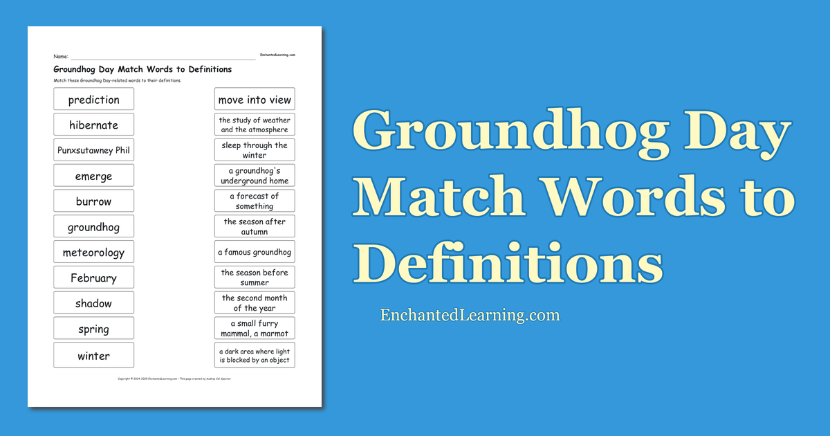 Groundhog Day Match Words to Definitions - Enchanted Learning