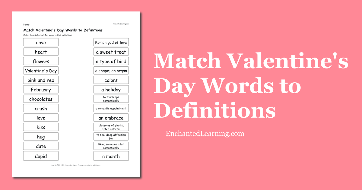 Match Valentine's Day Words to Definitions - Enchanted Learning