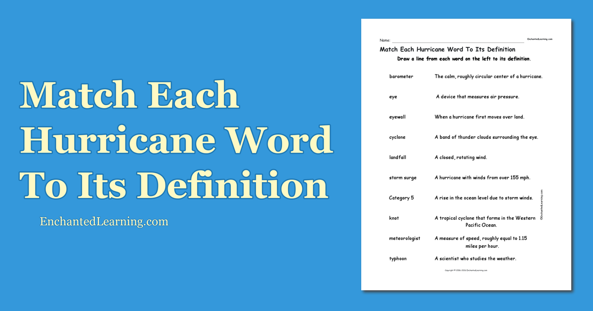 Match Each Hurricane Word To Its Definition - Enchanted Learning