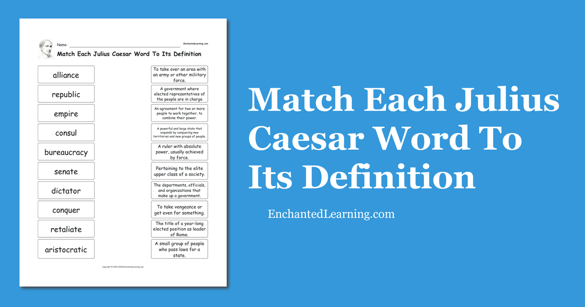 Match Each Julius Caesar Word To Its Definition - Enchanted Learning