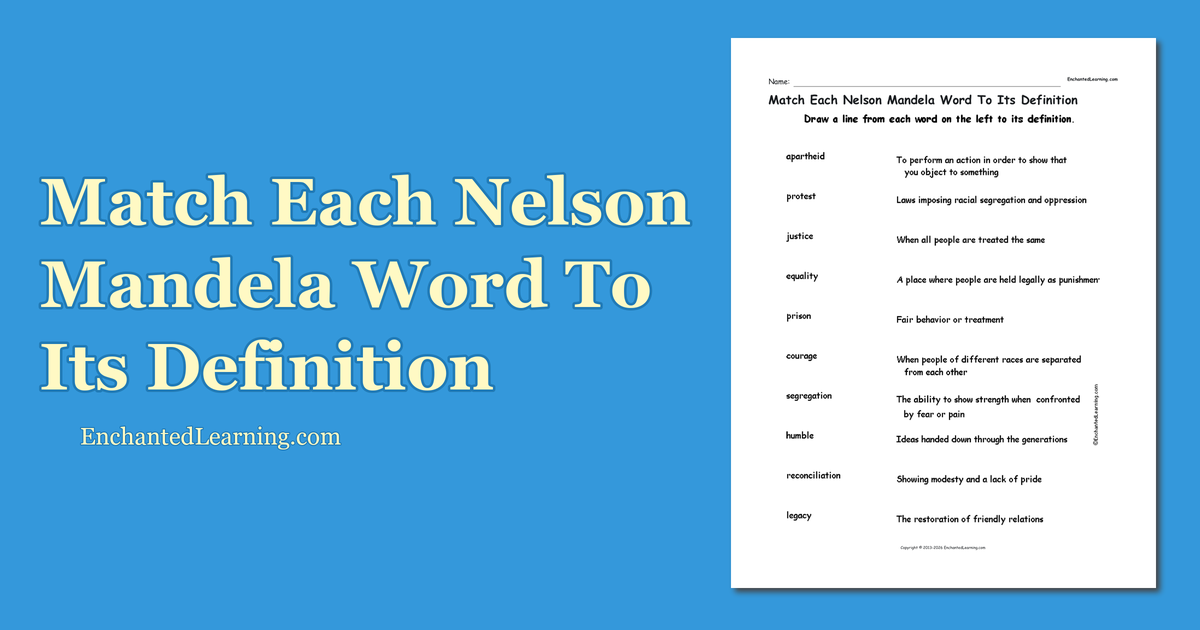 Match Each Nelson Mandela Word To Its Definition - Enchanted Learning