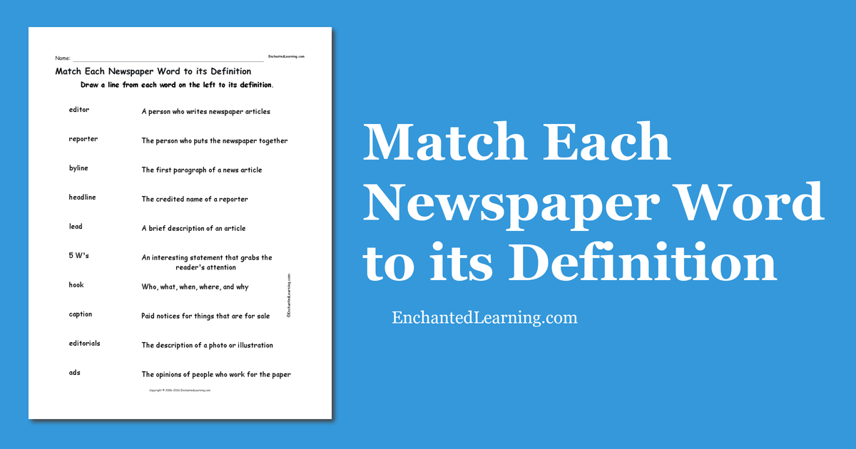 Match Each Newspaper Word to its Definition - Enchanted Learning