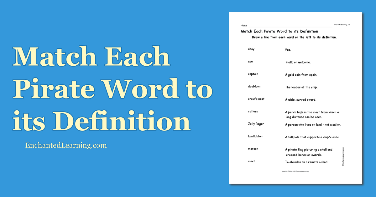 Match Each Pirate Word to its Definition - Enchanted Learning