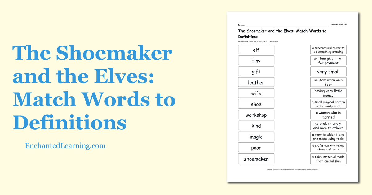 The Shoemaker and the Elves: Match Words to Definitions - Enchanted ...