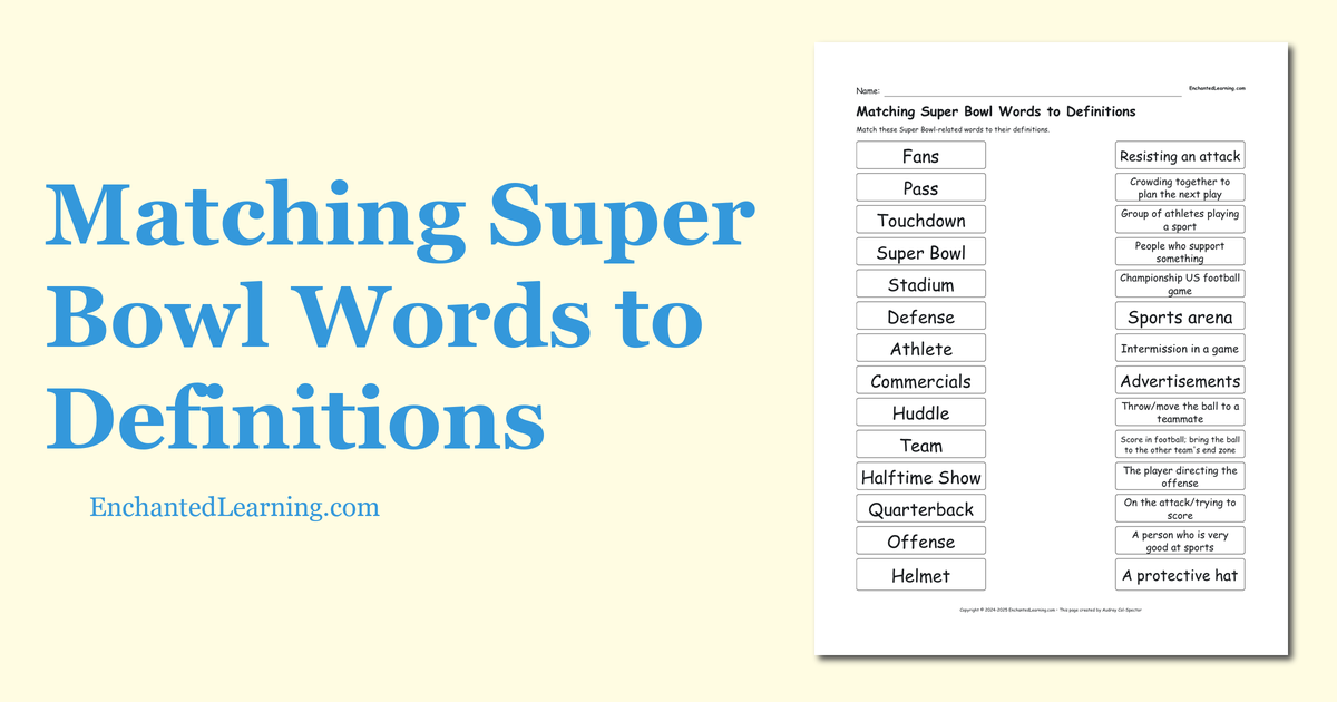 Matching Super Bowl Words to Definitions - Enchanted Learning