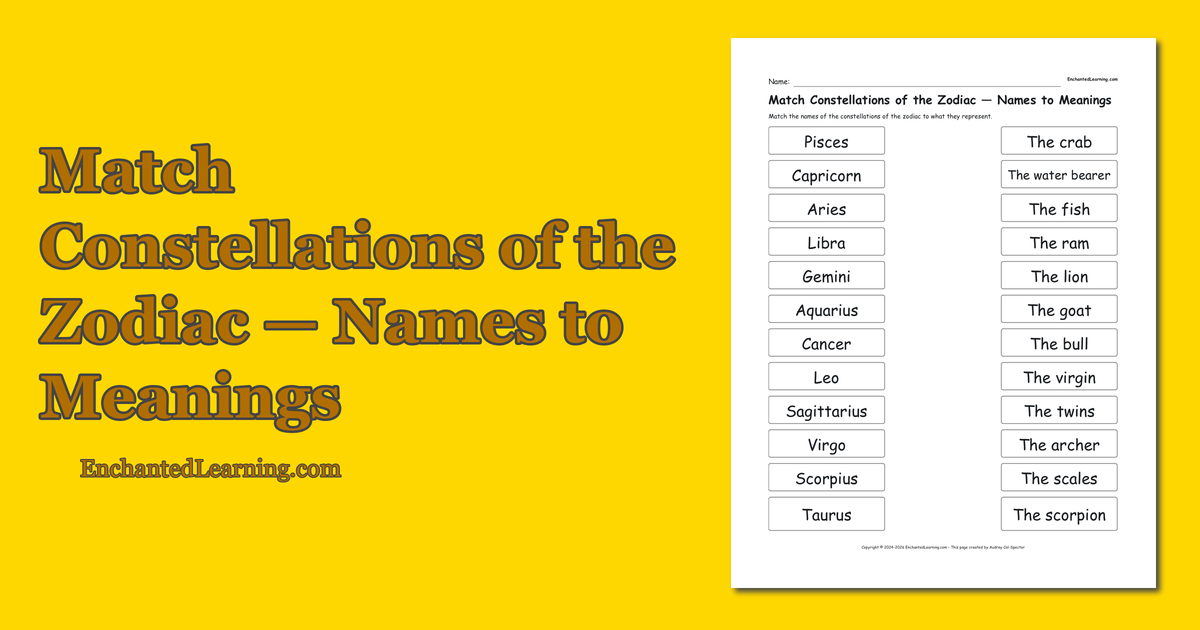 Match Constellations of the Zodiac — Names to Meanings - Enchanted Learning