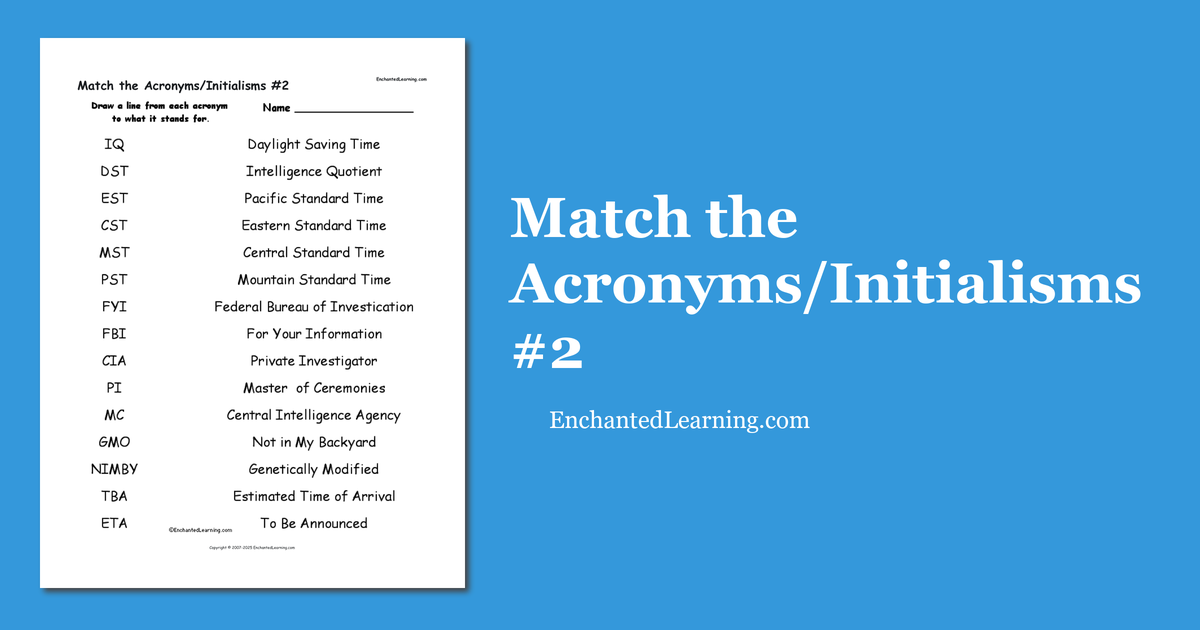Match the Acronyms/Initialisms #2 - Enchanted Learning