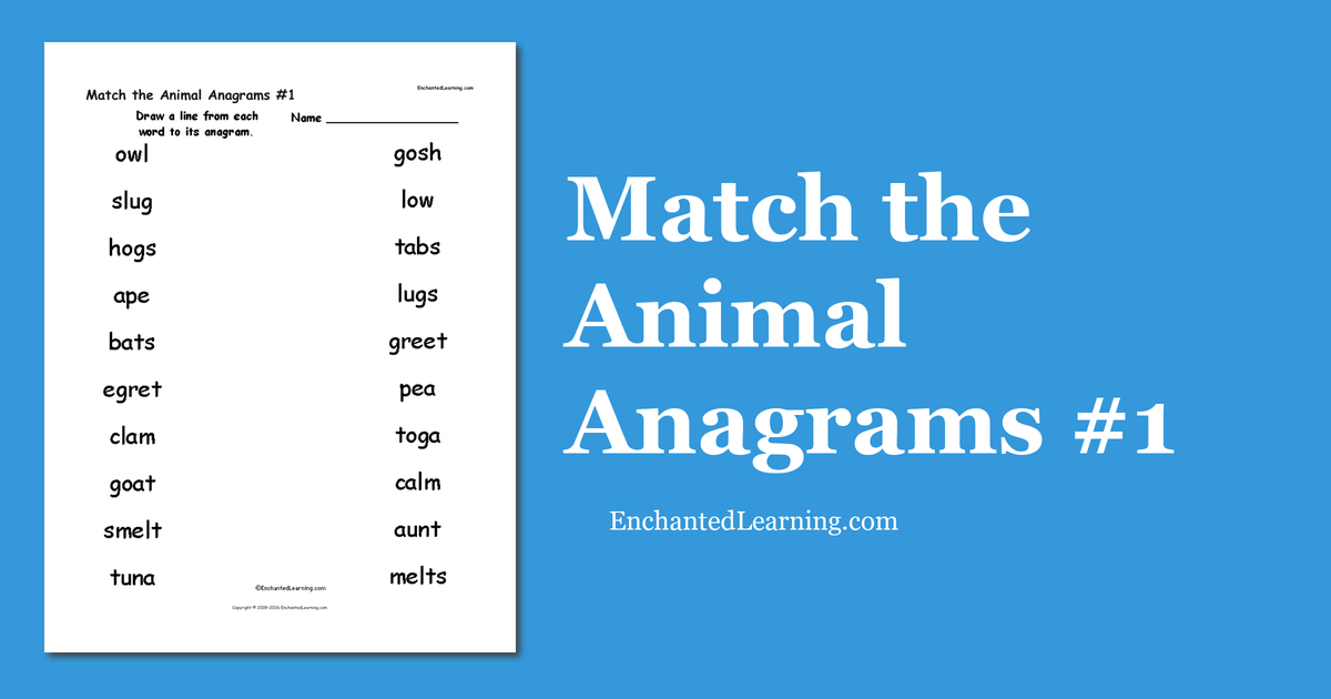Match the Animal Anagrams #1 - Enchanted Learning