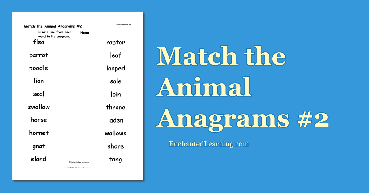 Match the Animal Anagrams #2 - Enchanted Learning