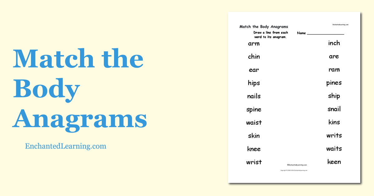 Match the Body Anagrams - Enchanted Learning