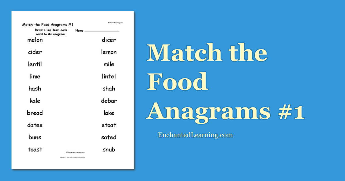 Match the Food Anagrams #1 - Enchanted Learning