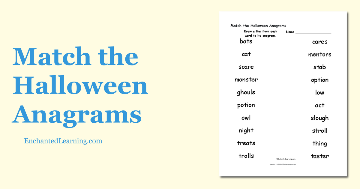 Match the Halloween Anagrams Worksheet - Enchanted Learning