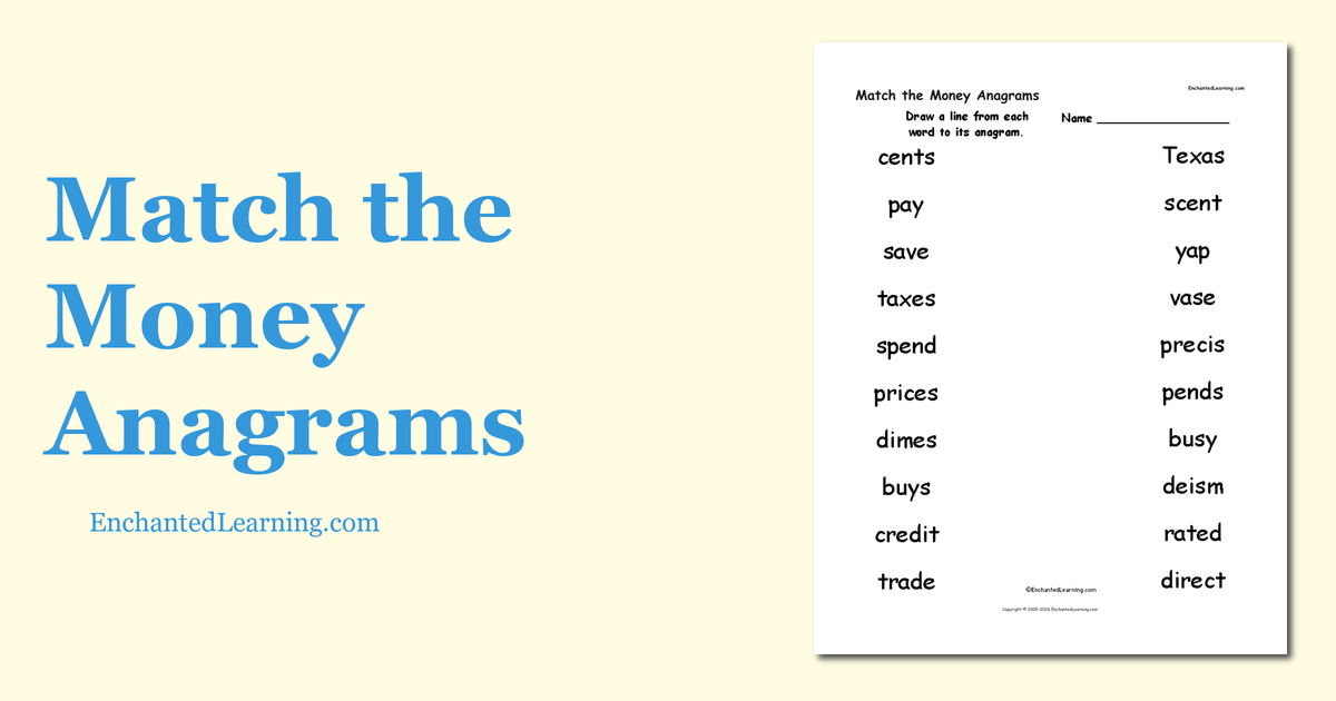 Match the Money Anagrams - Enchanted Learning