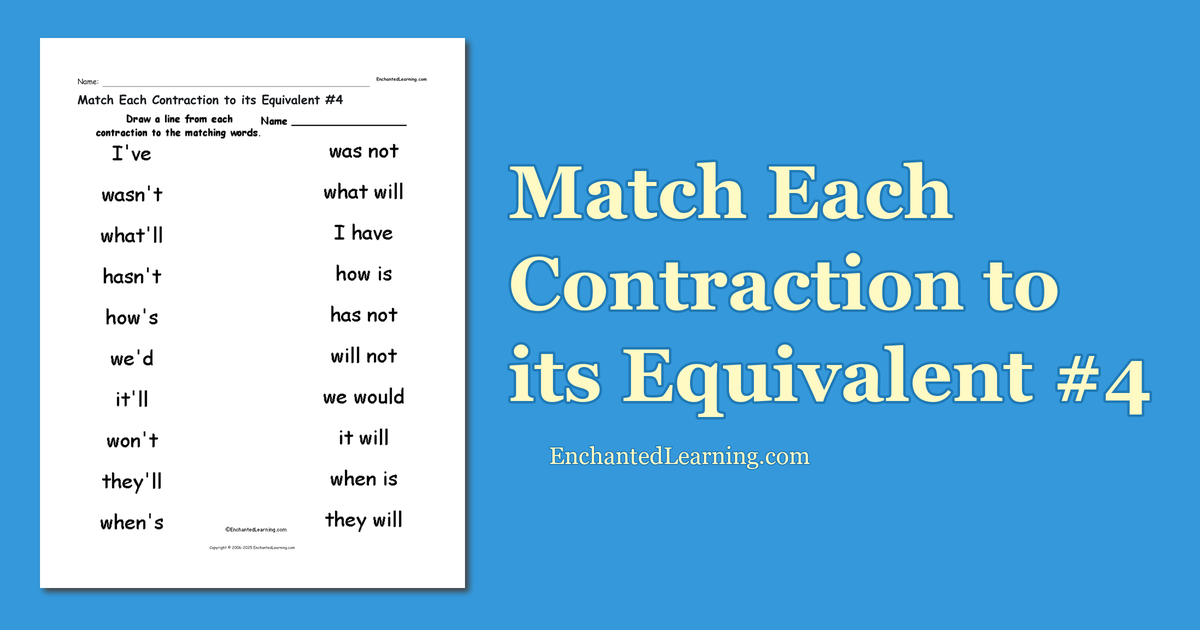 Match Each Contraction to its Equivalent Printout #4 - Enchanted Learning