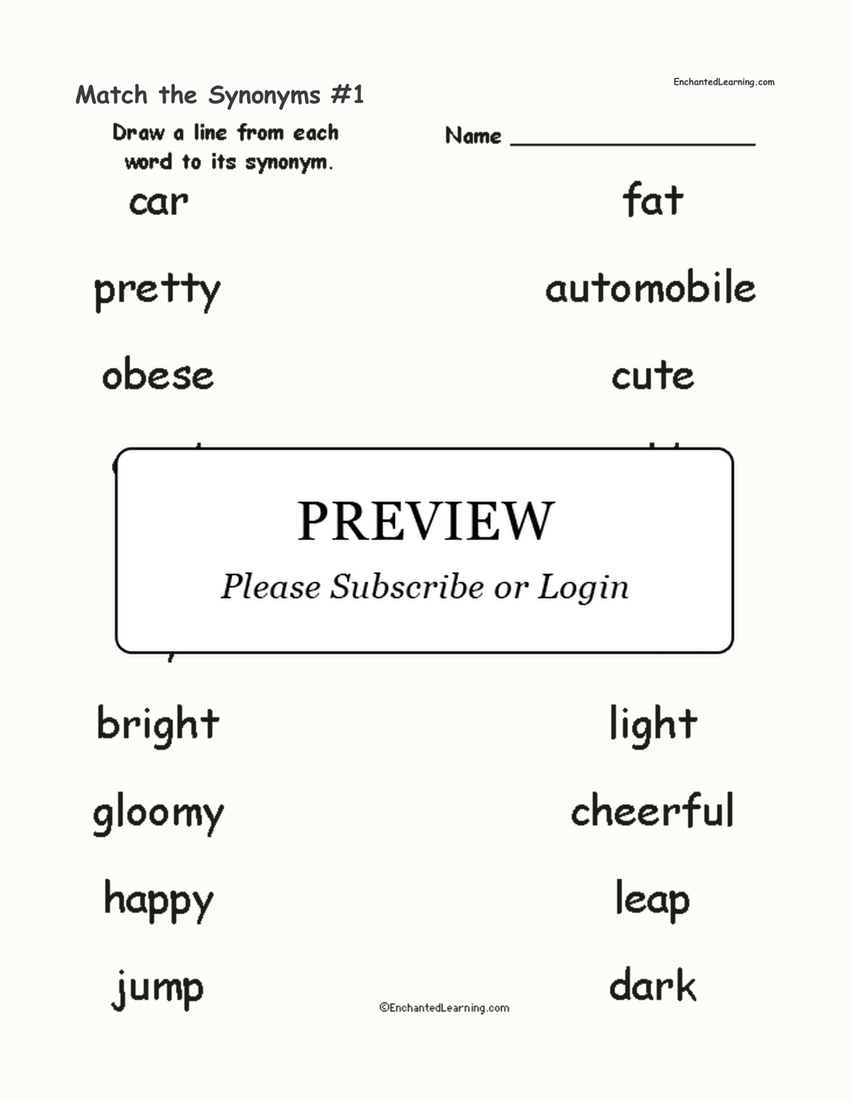Match The Synonyms 1 Enchanted Learning