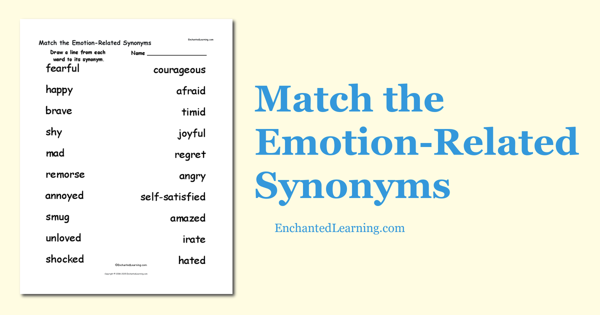 Match the Emotion-Related Synonyms - Enchanted Learning