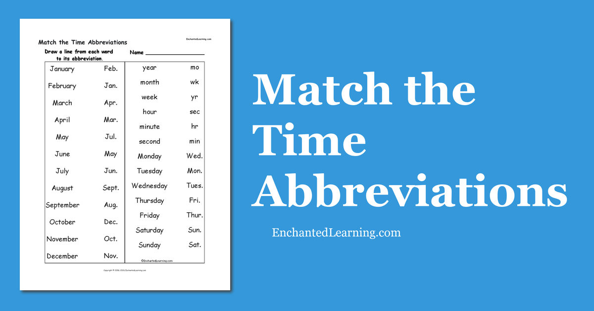 Match the Time Abbreviations - Enchanted Learning