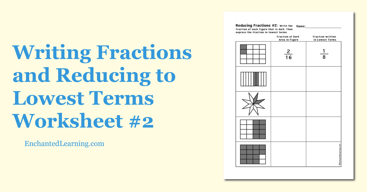 Writing Fractions and Reducing to Lowest Terms Worksheet #2 - Enchanted ...