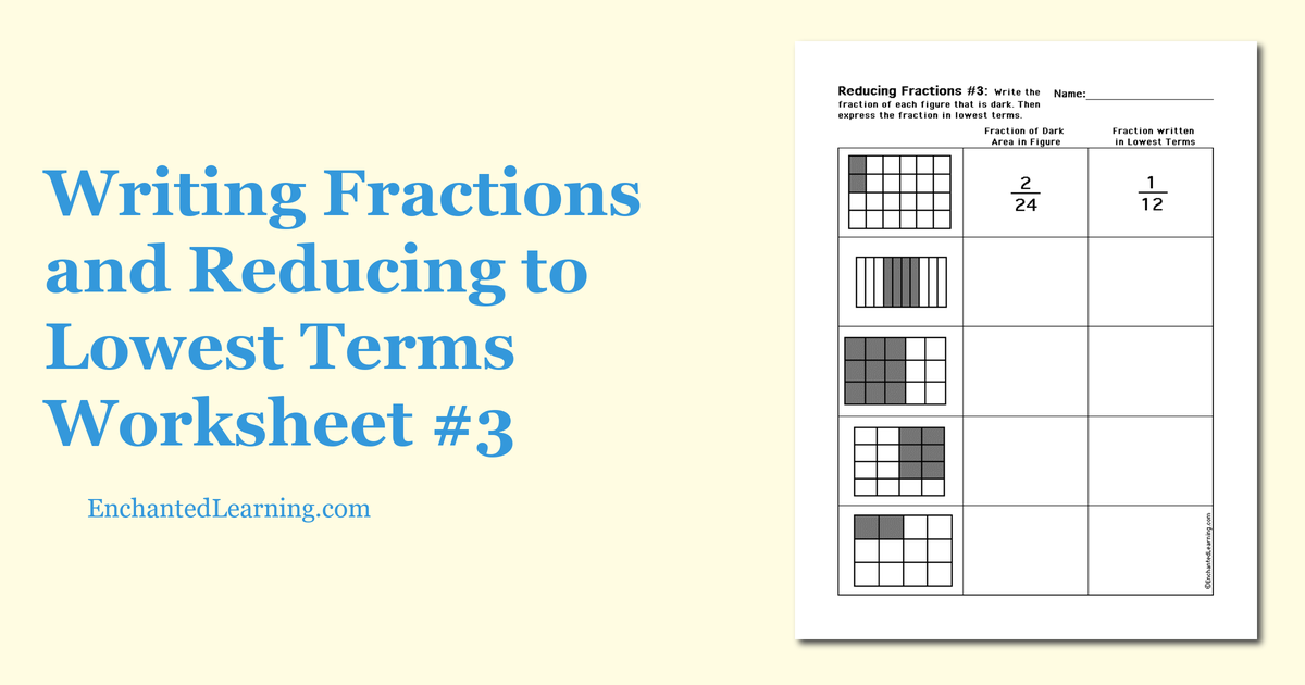 Writing Fractions and Reducing to Lowest Terms Worksheet #3 - Enchanted ...