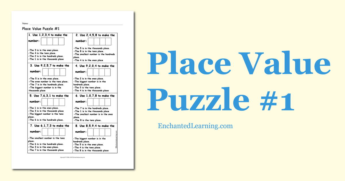 Place Value Puzzle #1 - Enchanted Learning