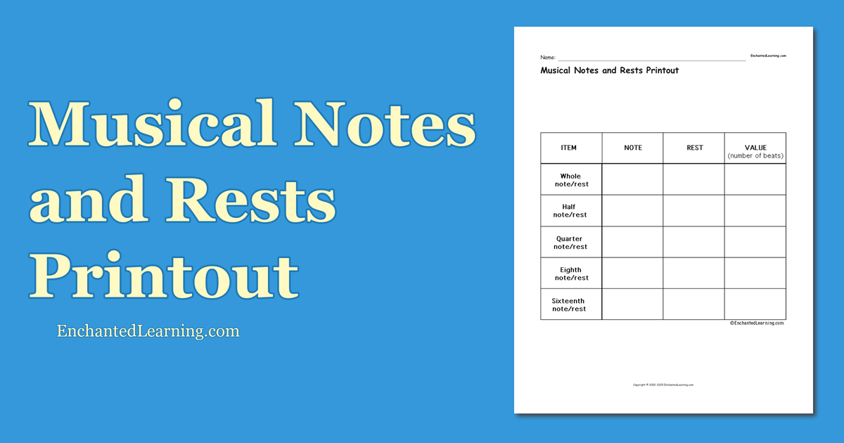 Musical Notes and Rests Printout - Enchanted Learning