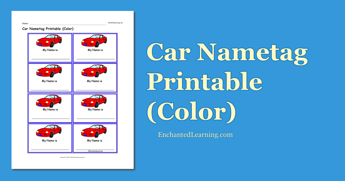 Car Nametag Printable (Color) - Enchanted Learning
