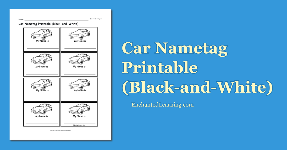 Car Nametag Printable (Black-and-White) - Enchanted Learning