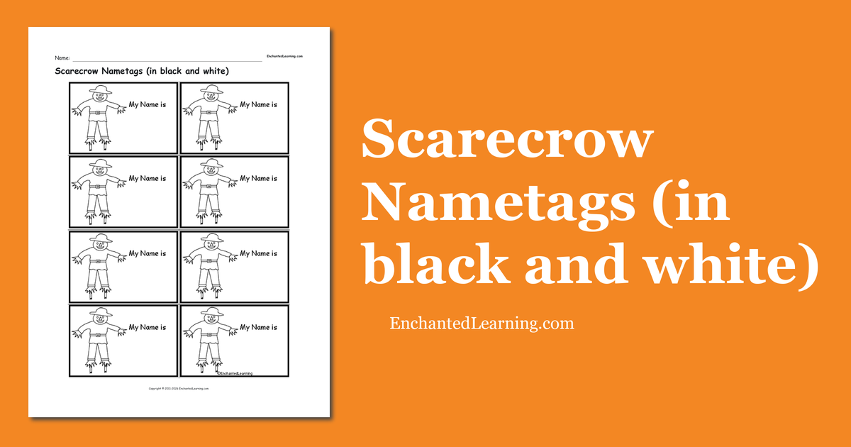 Scarecrow Nametags (in black and white) - Enchanted Learning