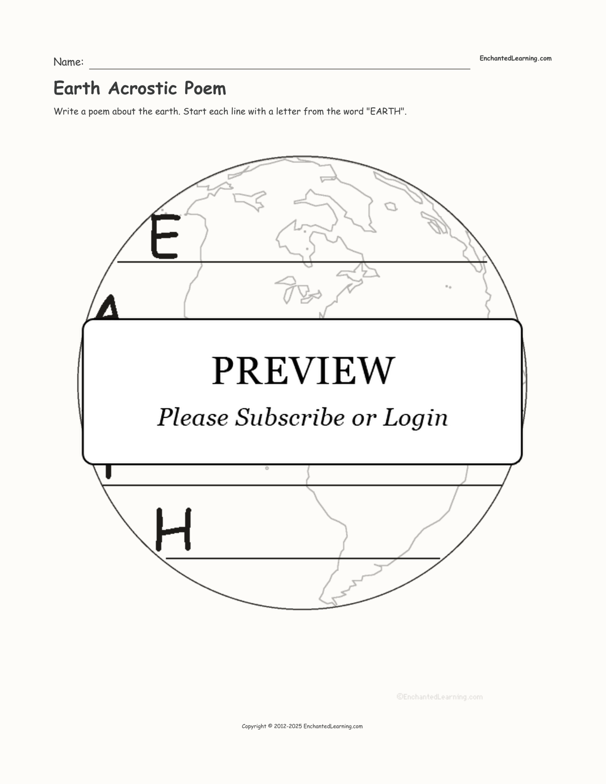 Earth Acrostic Poem Enchanted Learning