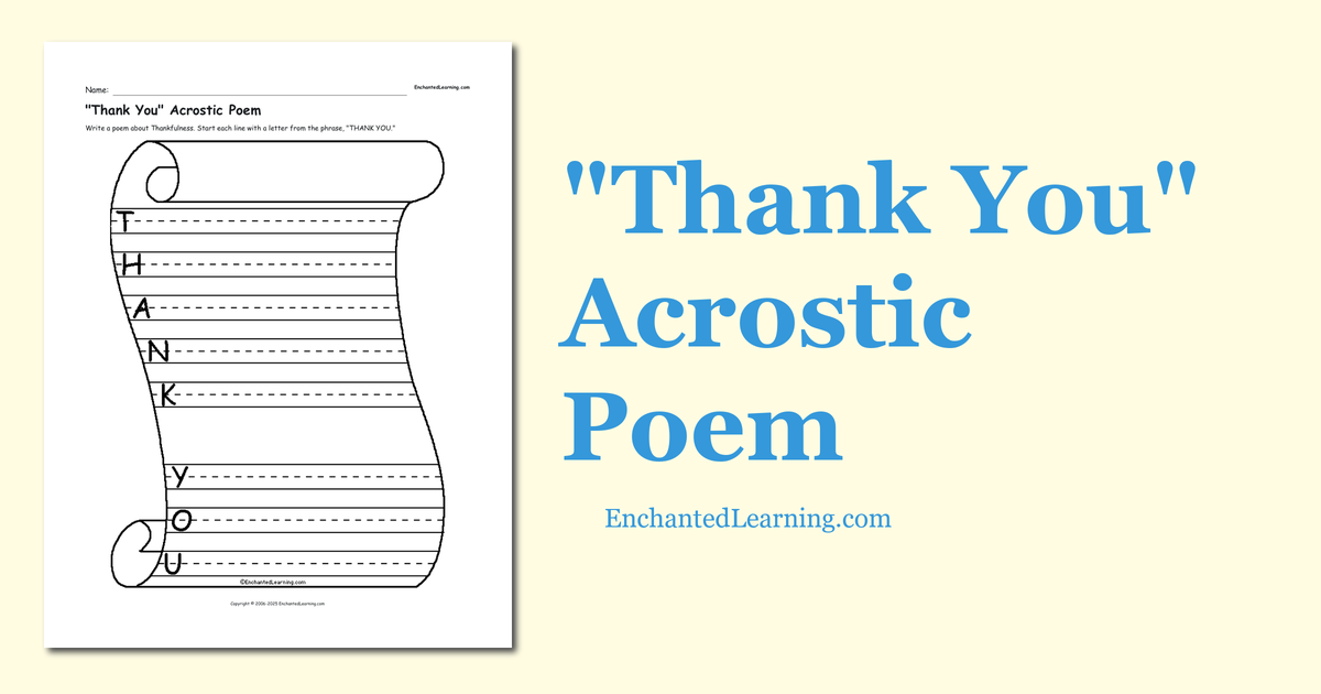 "Thank You" Acrostic Poem - Enchanted Learning