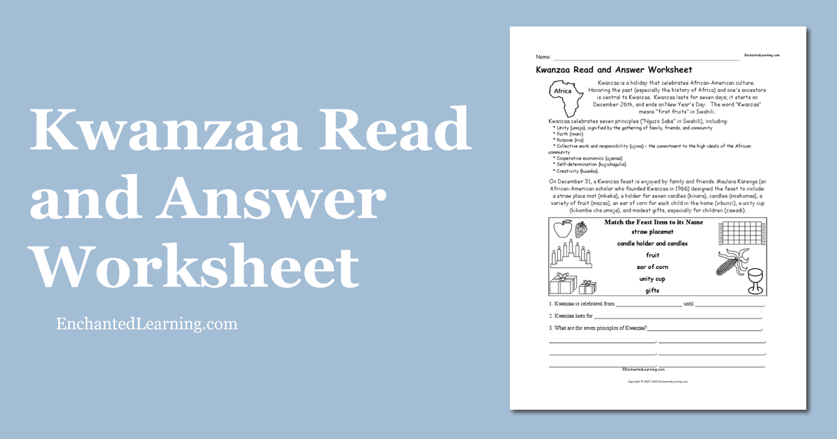 Kwanzaa Read and Answer Worksheet - Enchanted Learning