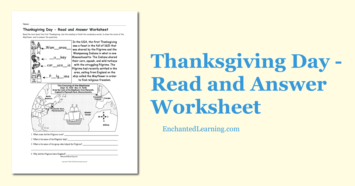 Thanksgiving Day - Read and Answer Worksheet - Enchanted Learning