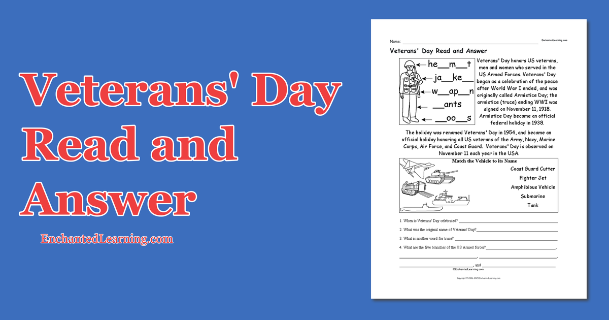 Veterans' Day Read and Answer - Enchanted Learning