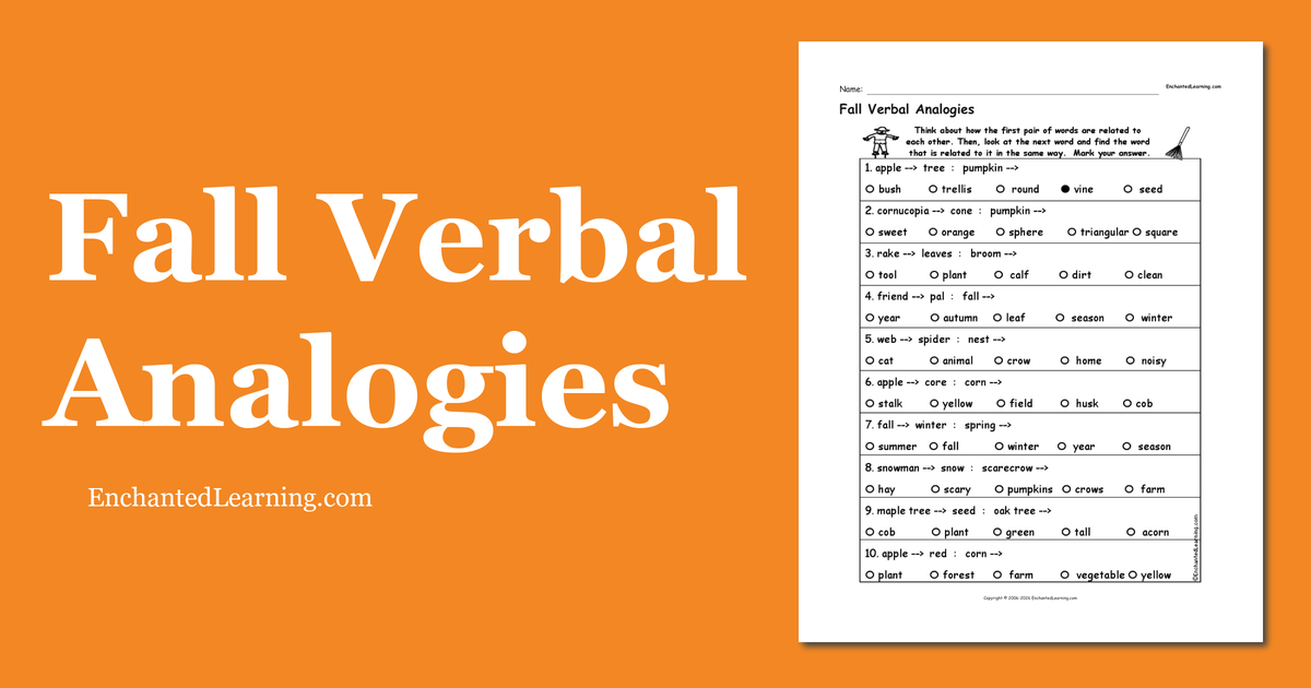 Fall Verbal Analogies - Enchanted Learning