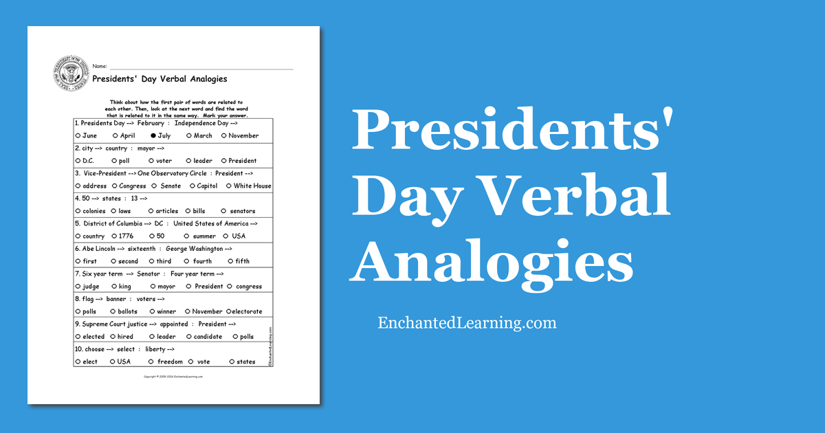 Presidents' Day Verbal Analogies - Enchanted Learning