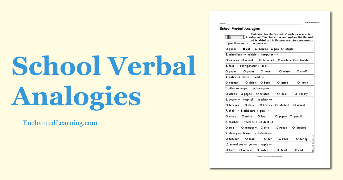 School Verbal Analogies - Enchanted Learning