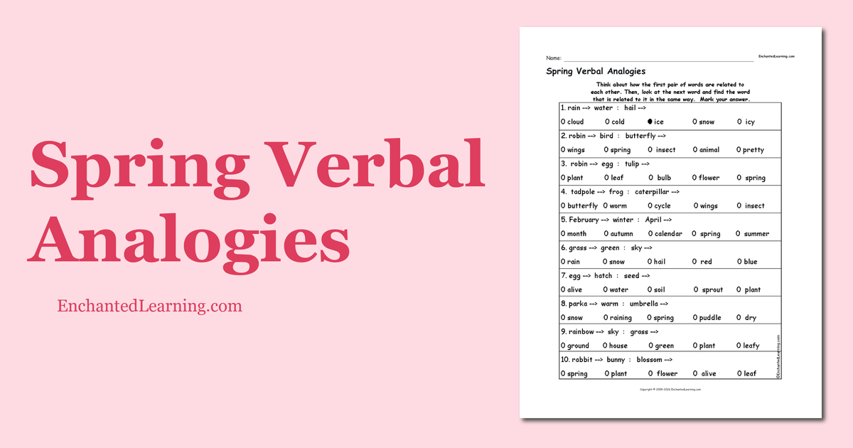 Spring Verbal Analogies - Enchanted Learning