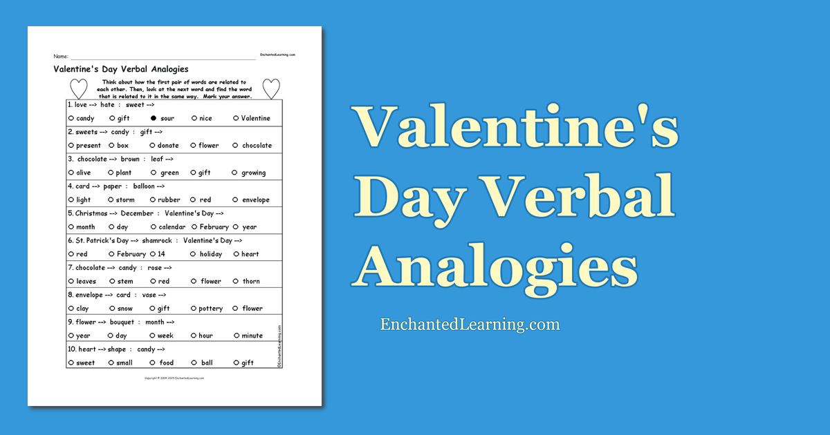 Valentine's Day Verbal Analogies - Enchanted Learning
